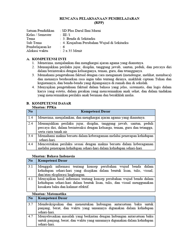 RPP Kelas 3 Tema 3 ST 4 PB 6 | PDF