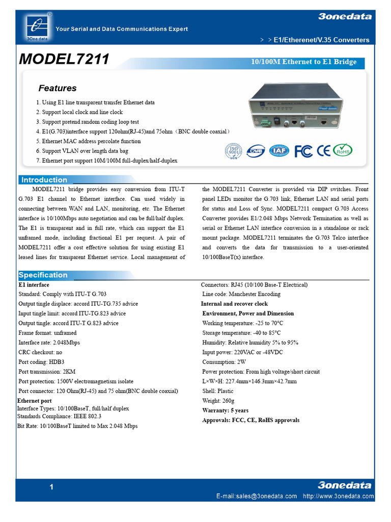 MODEL7211 E1 to Ethernet Converter | PDF | Ethernet | Duplex ...