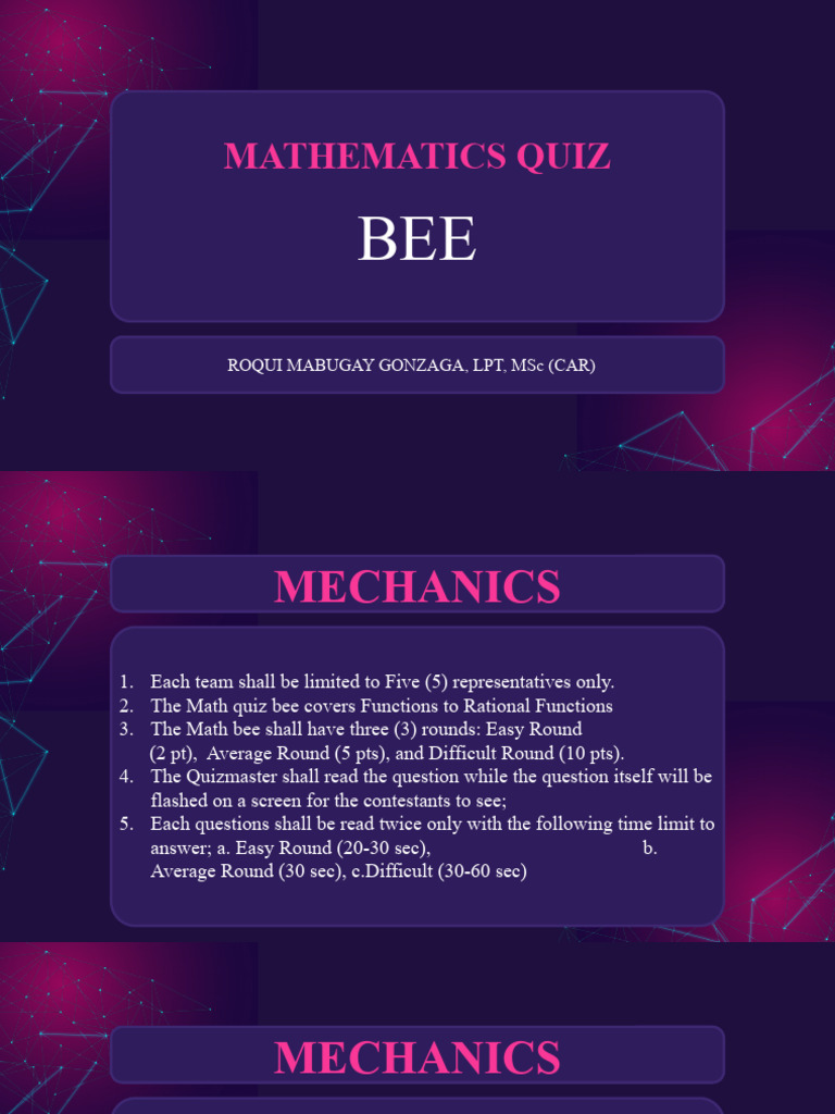 Math Quiz Bee (Easy Round) | PDF | Function (Mathematics) | Exponentiation
