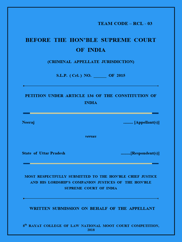 Memorial On The Behalf of The Appellant | PDF | Sentence (Law ...