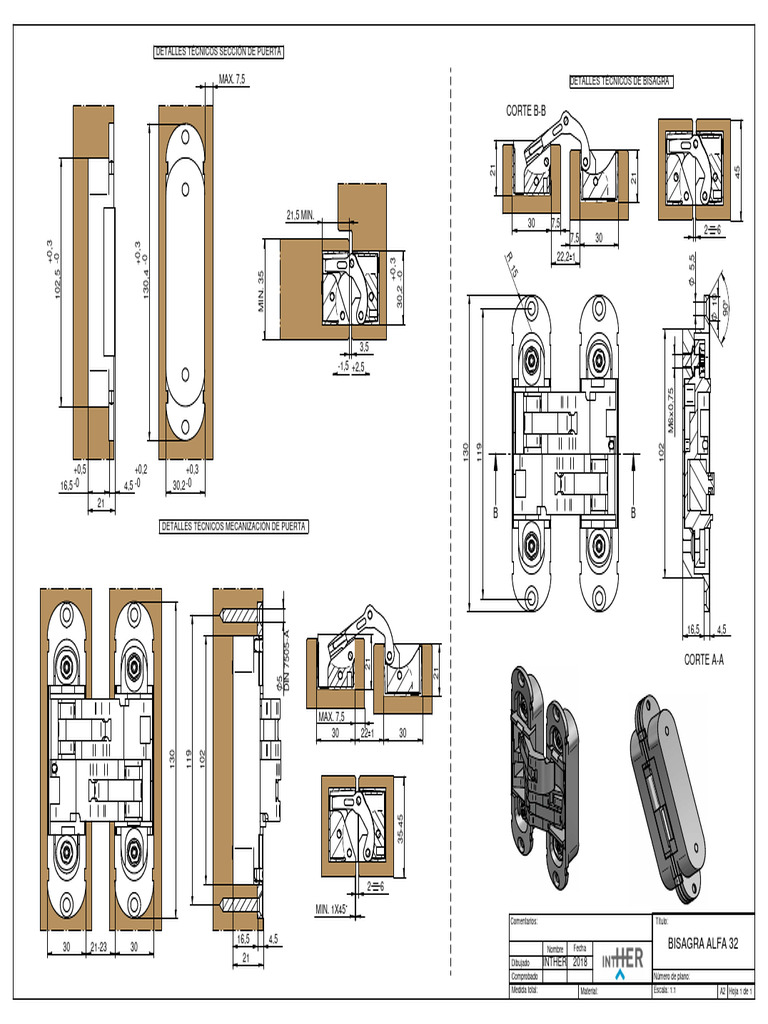 Ficha Técnica Bisagra Oculta Alfa 32 - Inther | PDF