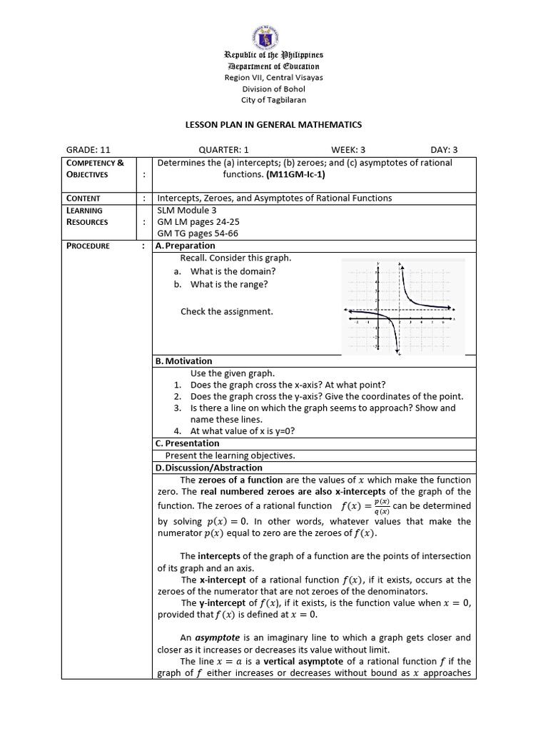 BOHOL_MATHSHS_GENMATH_Q1_PLP3DAY3_v.01 | PDF | Asymptote | Function ...
