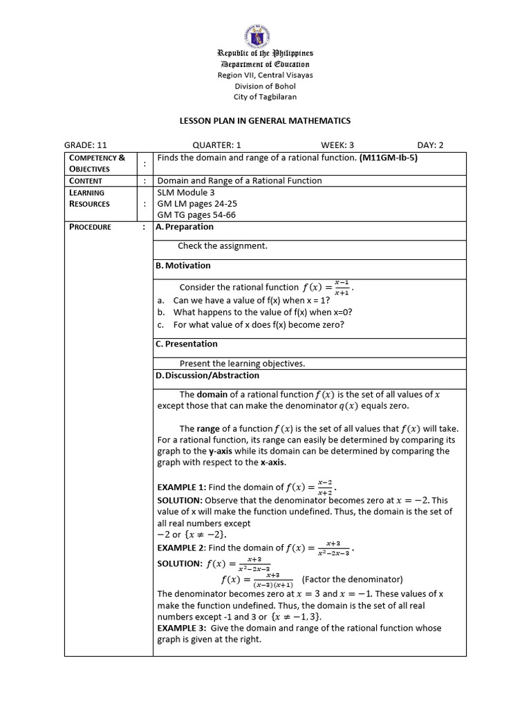 BOHOL MATHSHS GENMATH Q1 PLP3DAY2 v.01 | PDF | Function (Mathematics ...