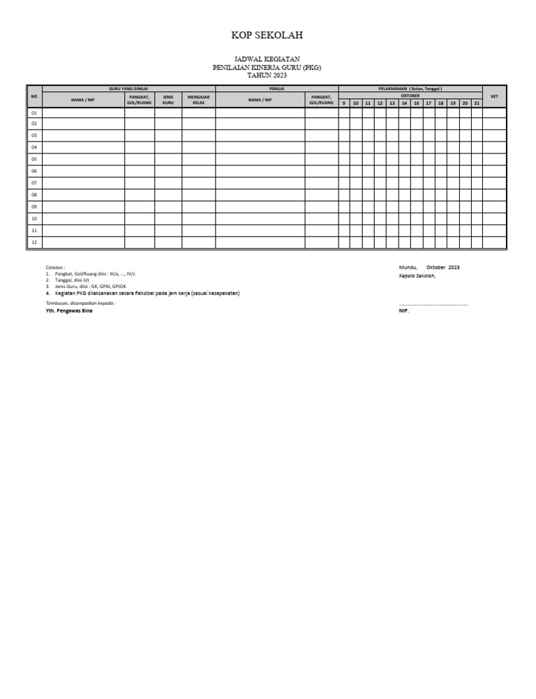 Jadwal Kegiatan PKG 2023 | PDF