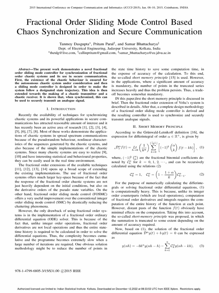 Fractional Order Sliding Mode Control Based Chaos Synchronization And Secure Communication Pdf