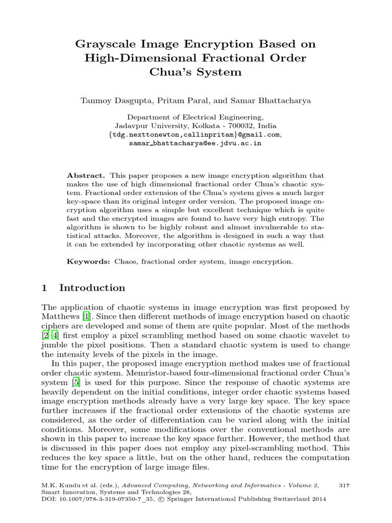 Grayscale Image Encryption Based On High-Dimensional Fractional Order Chua's System | PDF ...