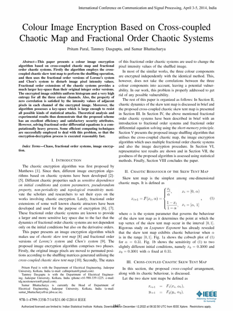 Colour Image Encryption Based On Cross Coupled Chaotic Map And