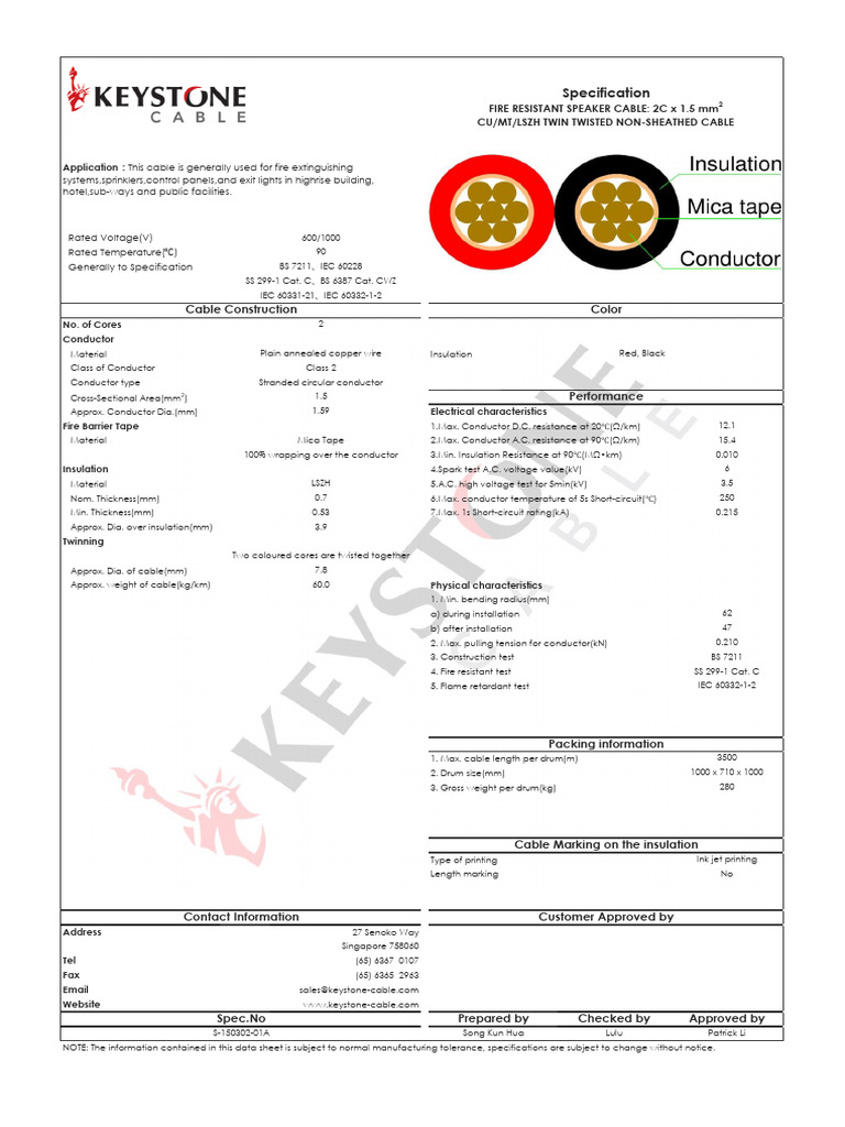 Keystone Fire Alarm Cables (Twisted Pair Non Sheathed) | PDF ...