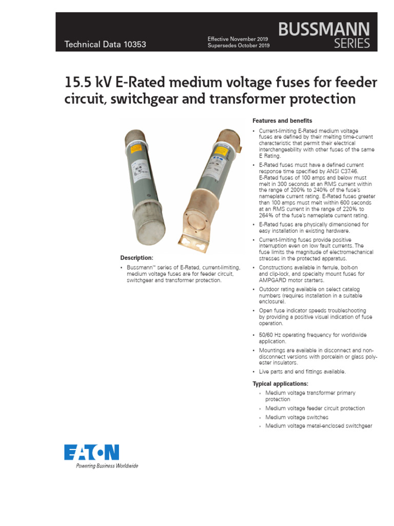 Bus Ele Ds 10353 MV Fuses e Rated 15 5kv | PDF | Fuse (Electrical) | Transformer