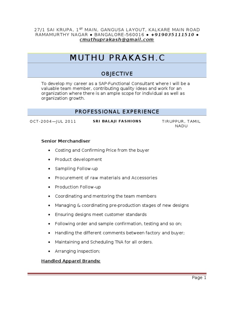 Muthu Prakash: SAP Consultant Profile | PDF | Career & Growth | Business