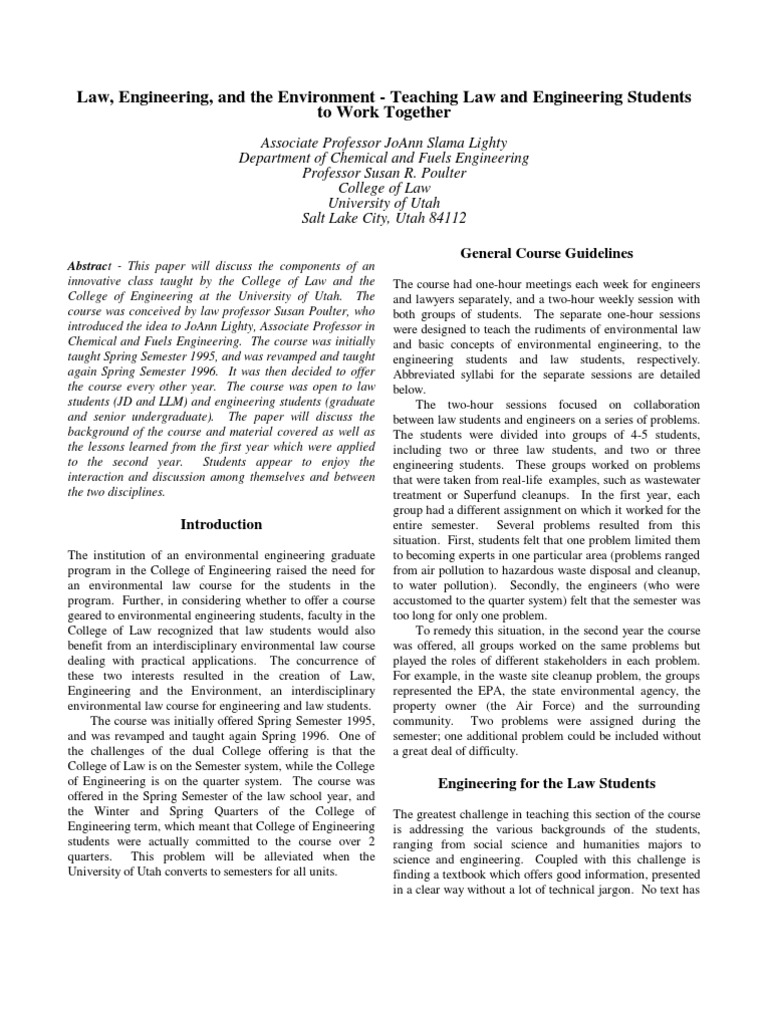 Law, Engineering, and The Environment - Teaching Law and Engineering ...