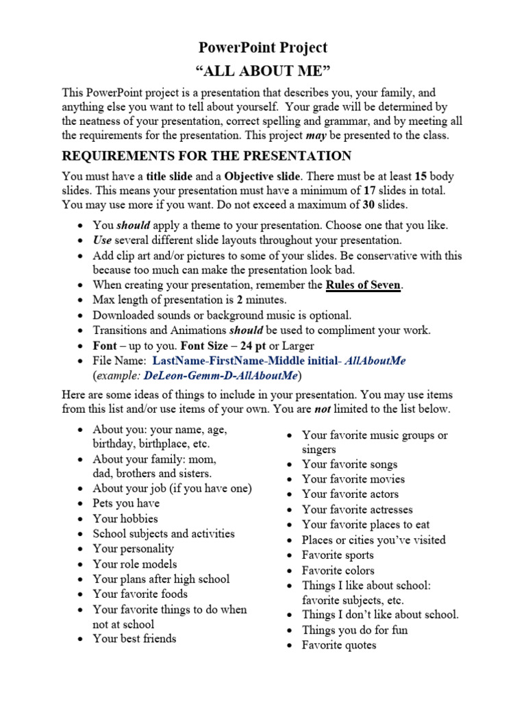 Ppt-All About Me Activity | PDF