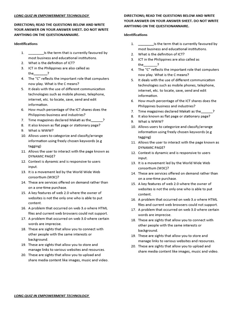 Empowerment Tech Quiz | PDF | World Wide Web | Internet & Web