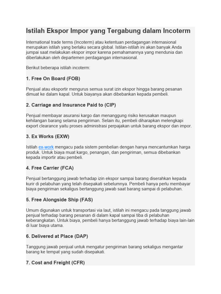 Istilah Ekspor Impor Yang Tergabung Dalam Incoterm | PDF