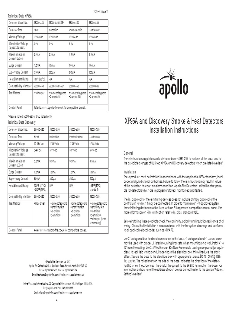 XP95A and Discovery UL Smoke & Heat Detectors Installation Instructions ...