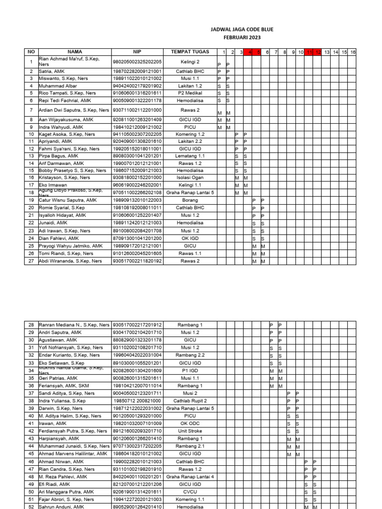 Jadwal Code Blue November 2023 | PDF
