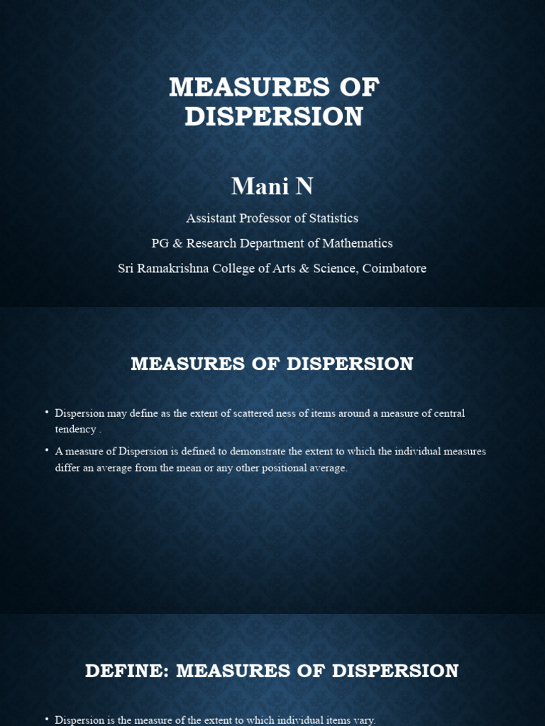 Measures of Dispersion | PDF | Standard Deviation | Coefficient Of ...