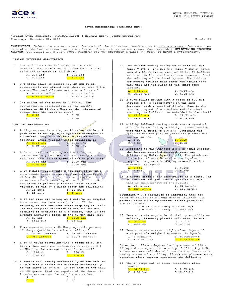 CE Module 9 - Physics (Answer Key) | PDF | Force | Momentum