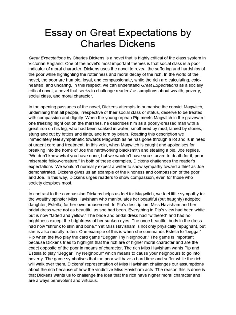 Great Expectations Essay - Charles Dickens | PDF | Estella (Great ...