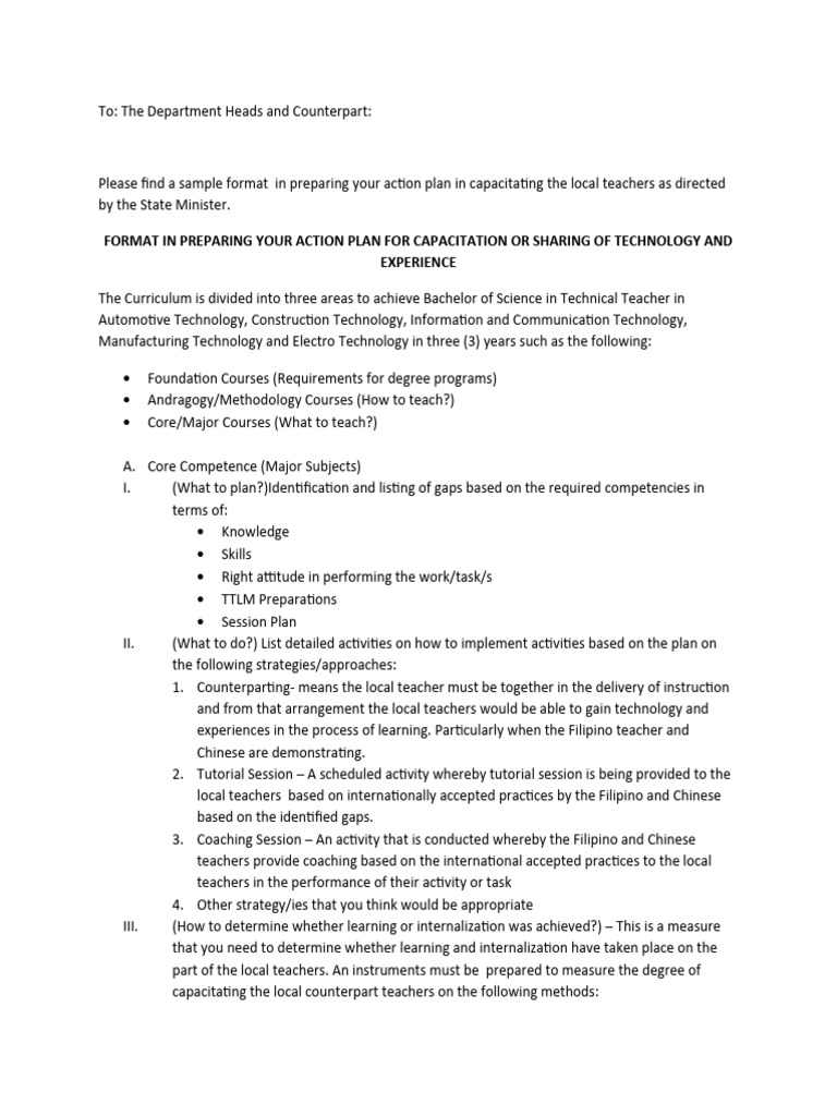 Format in Preparing Your Action Plan For Capacitation or Sharing of ...