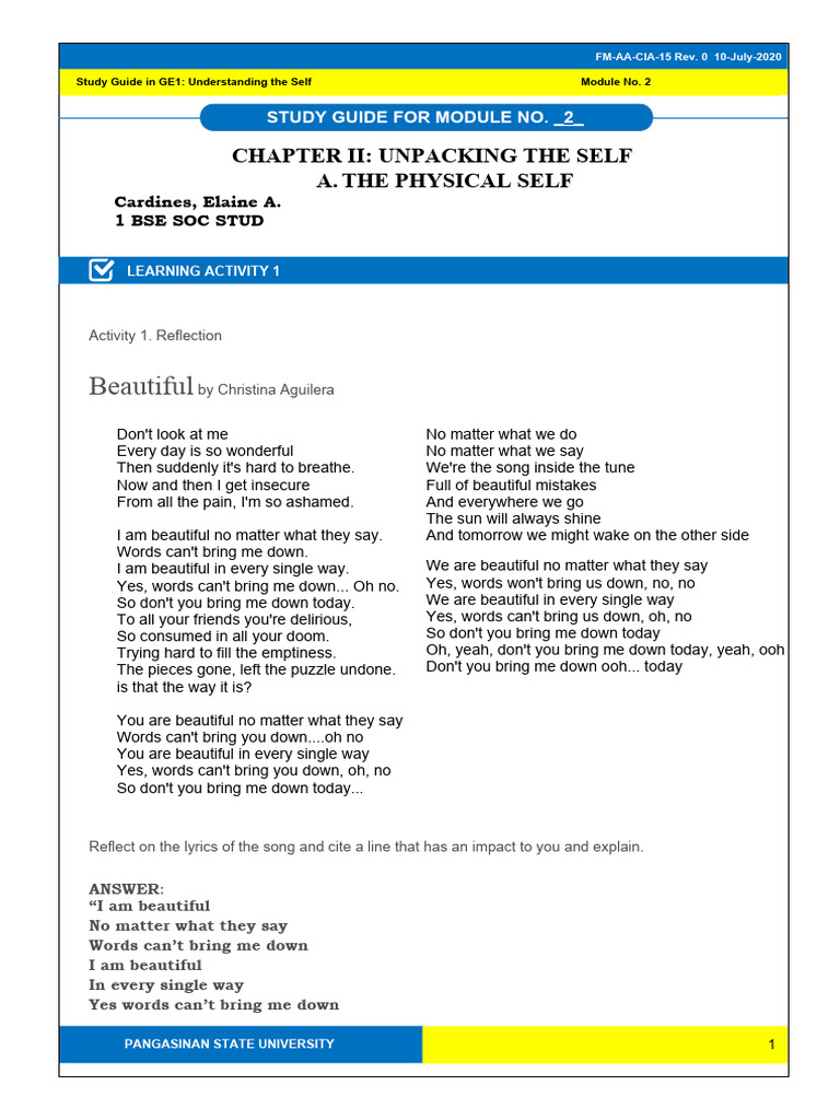 GE1 Module 6 Physical Self | PDF