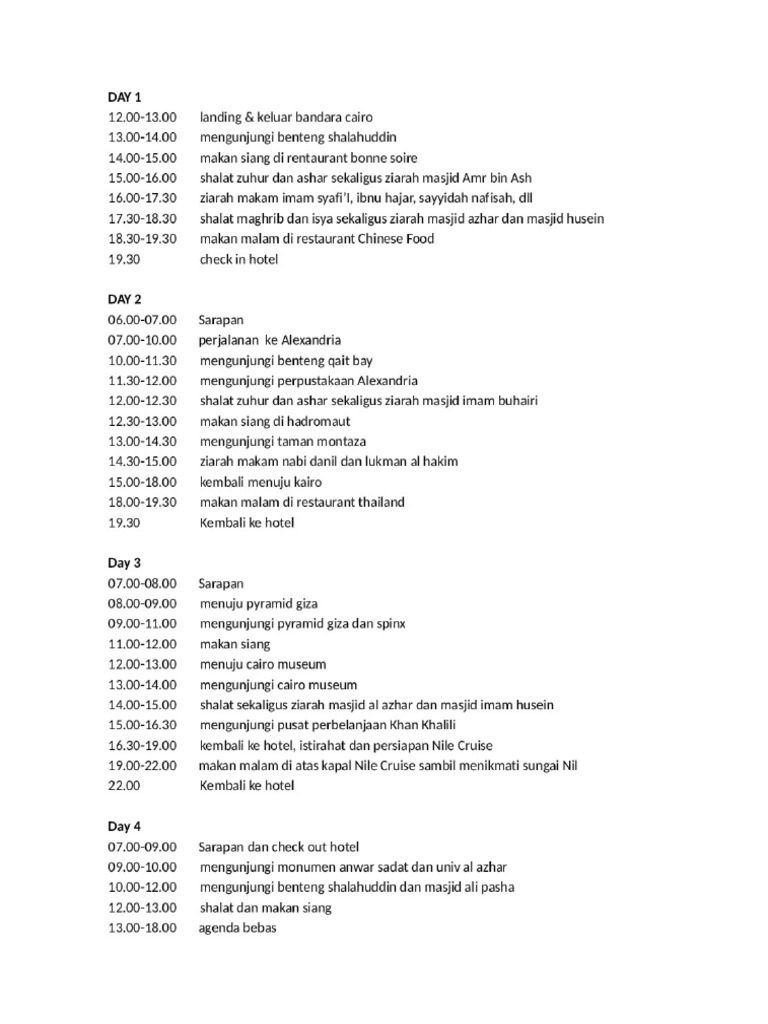 Itinerary Mesir (4D3N) | PDF
