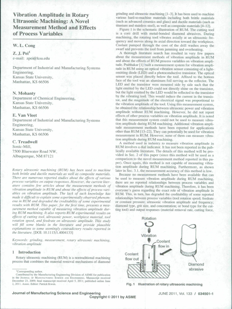 Vibration Amplitude in Rotary Ultrasonic Machining A Novel Measurement Method and Effects of ...