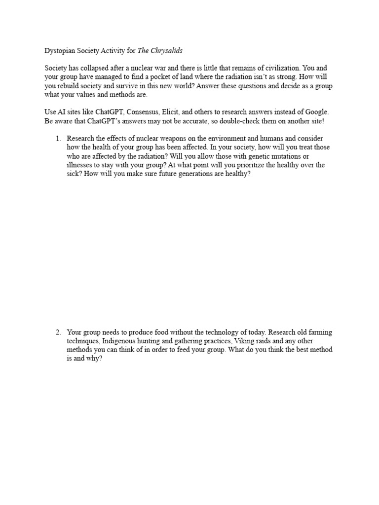 Dystopian Society Activity For The Chrysalids | PDF | Society