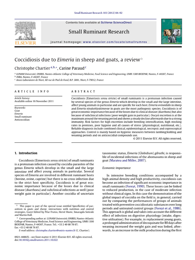 Coccidiosis Due To Eimeria in Sheep and Goats, A Review | PDF | Sheep ...