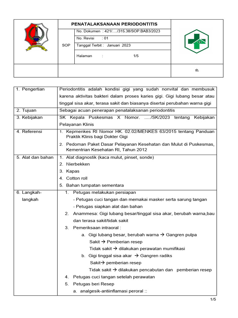 SOP PERIODONTITIS (APIKALIS AKUT) - PKM | PDF