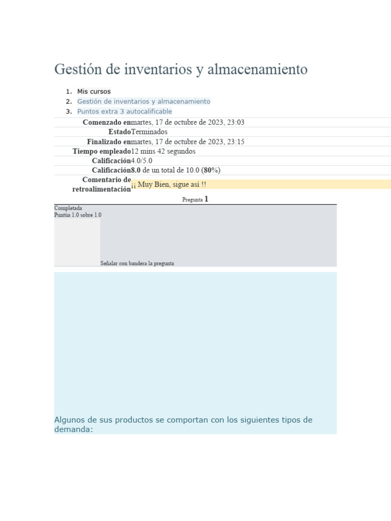 AUTOCALIFICABLE SEMANA 3 Gestión de Inventarios y Almacenamiento | PDF