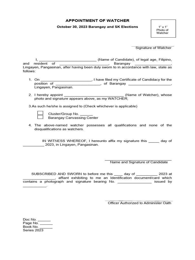 Appointment of Election Watcher 2023 | PDF