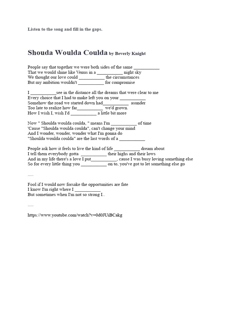 Shouda Woulda Coulda by Beverly Knight | PDF