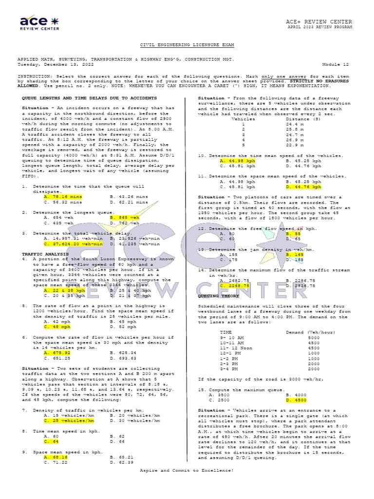 CE Module 12 - Highway and Transpo (Answer Key) | PDF | Traffic | Concrete