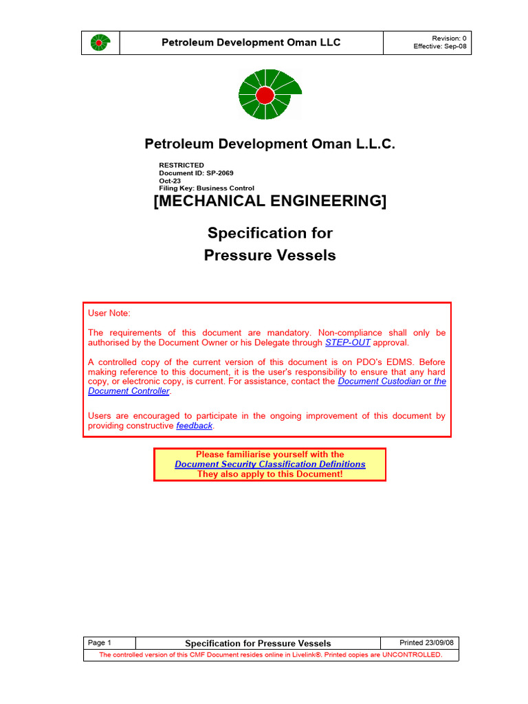 SP-2069 Specification for Pressure Vessels | PDF | Specification (Technical Standard ...