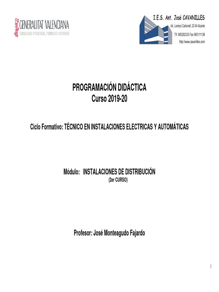 Programacio Instalaciones Distribucion 2019-20 | PDF | Ingenieria Eléctrica | Evaluación