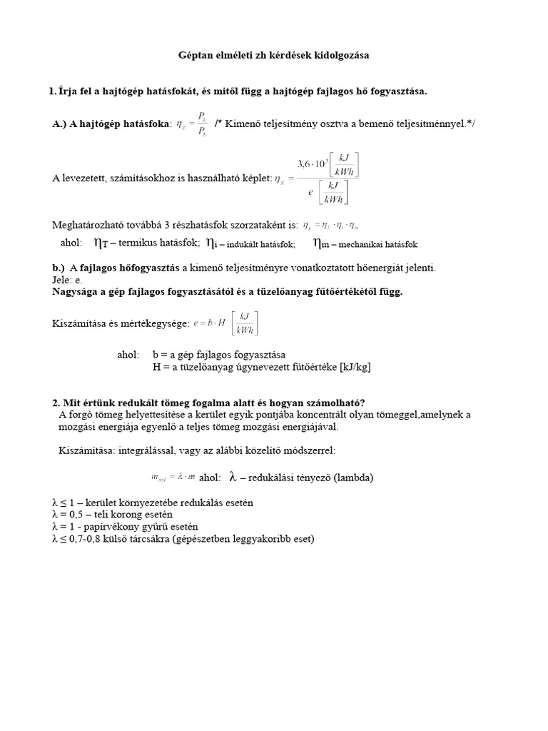 Általános Géptan 1.zh Kidolgozás | PDF