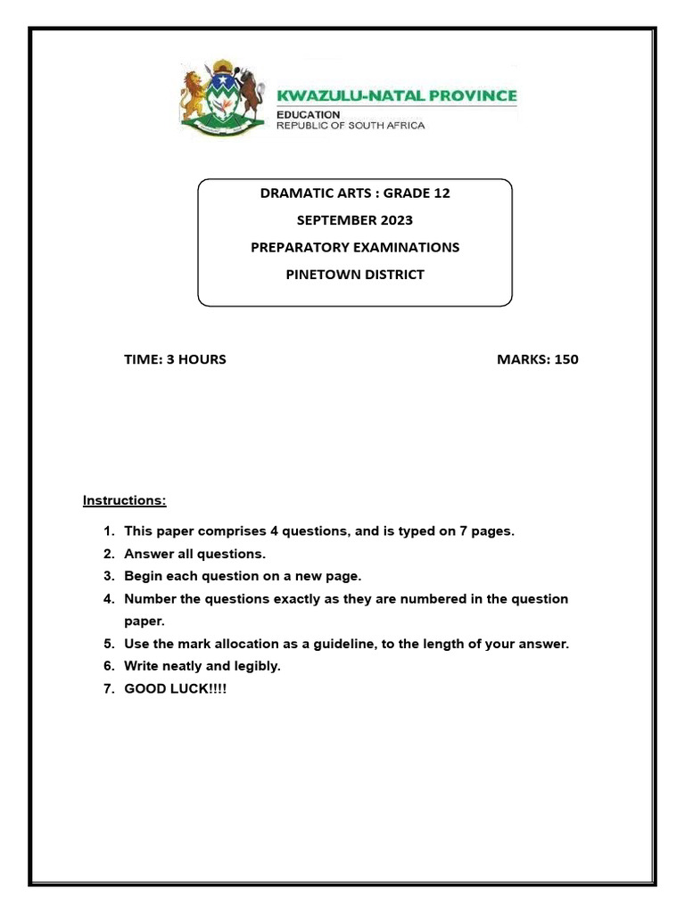 Grade 12 Dramatic Arts Exam Paper 2023 | PDF | Theatre | Cognition