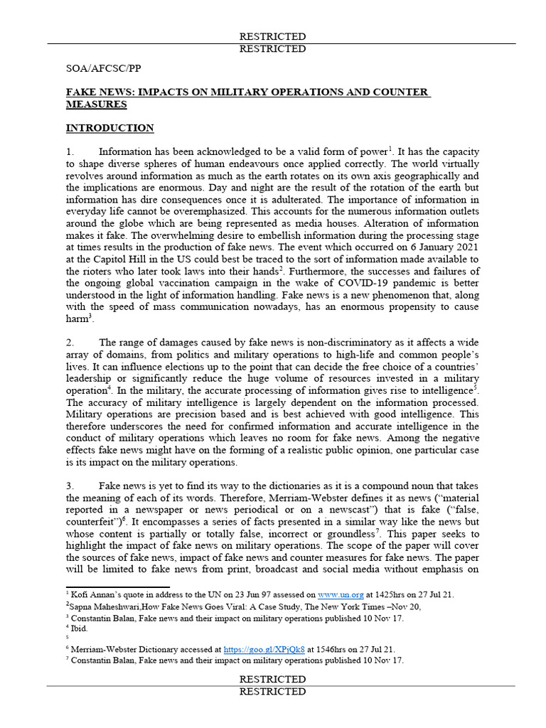 Fake News Effects on Military Operations | PDF | News | Information