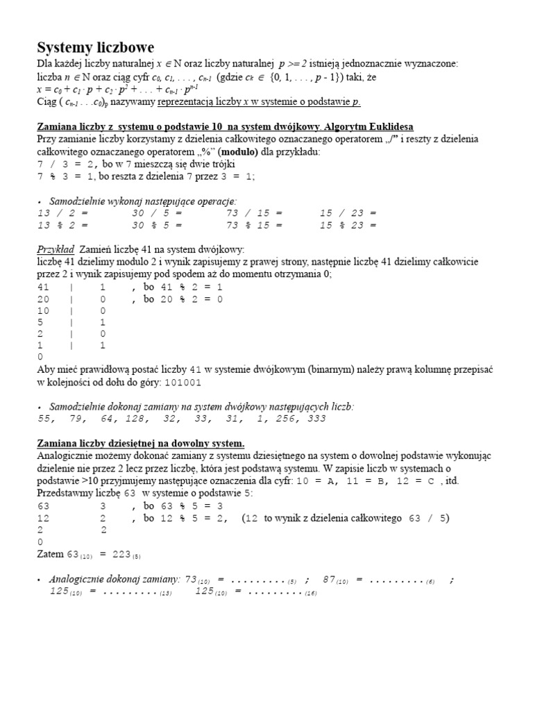 Systemy Liczbowe 1 | PDF