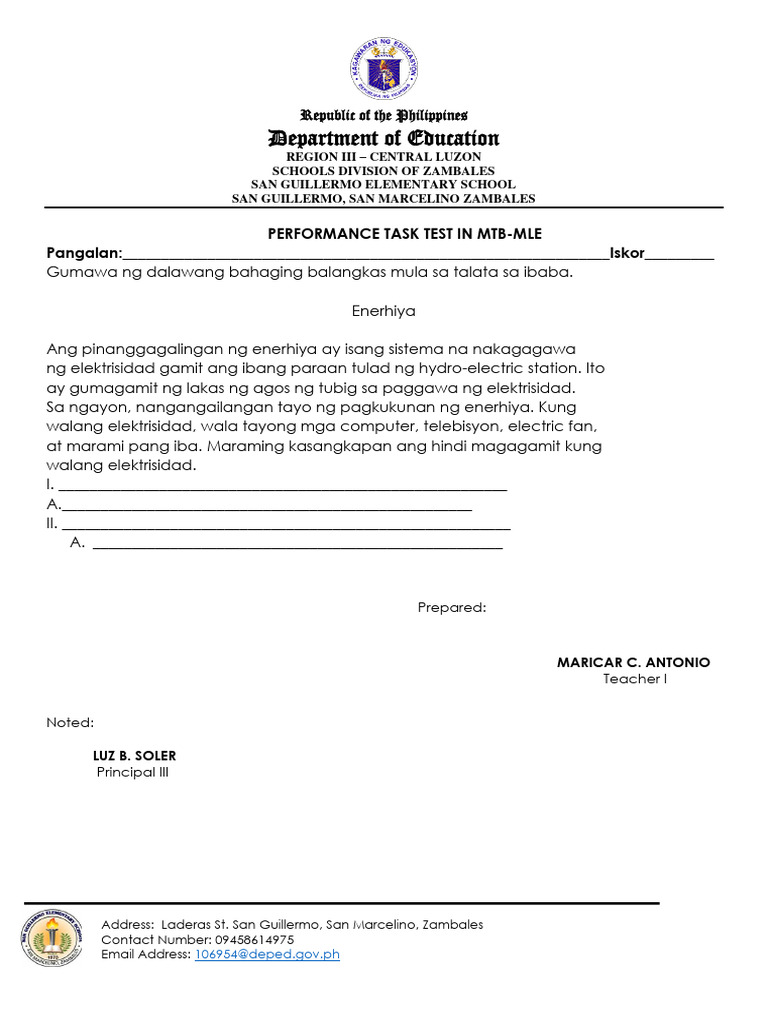 Performance Task in MTB | PDF