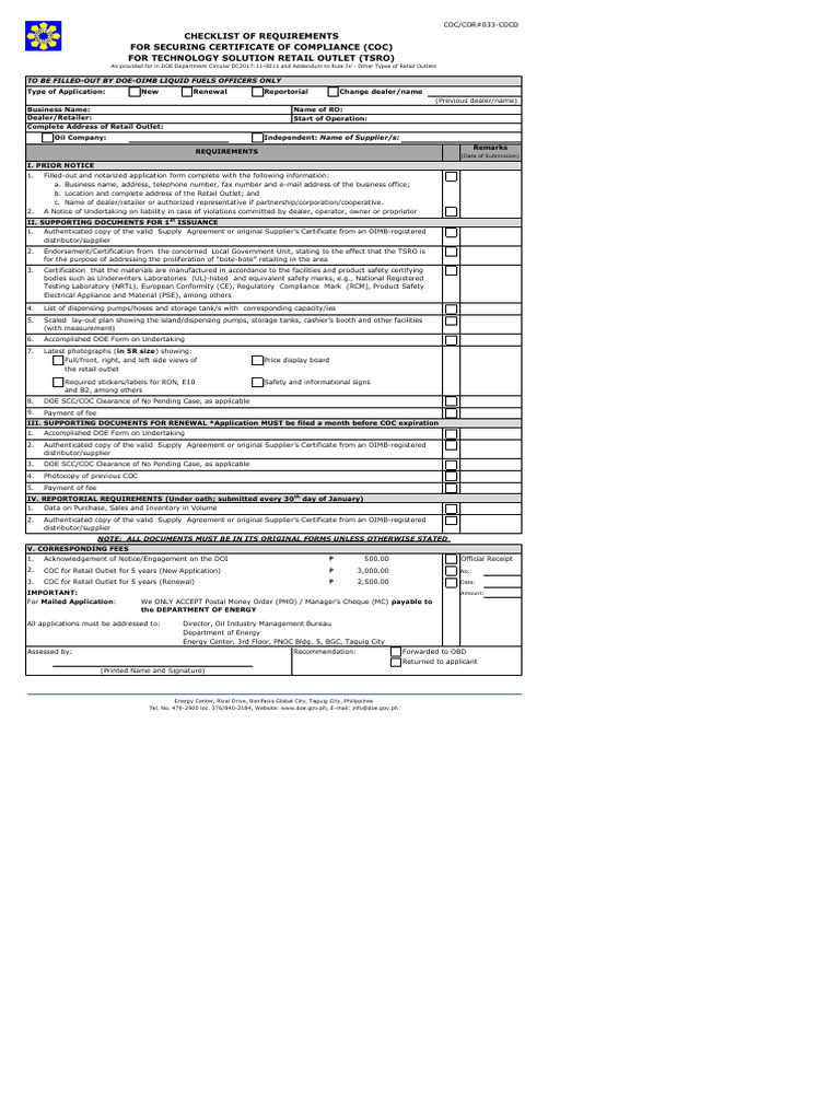 Oimb Citizens Charter 25 02 Tsro Checklist Form | PDF