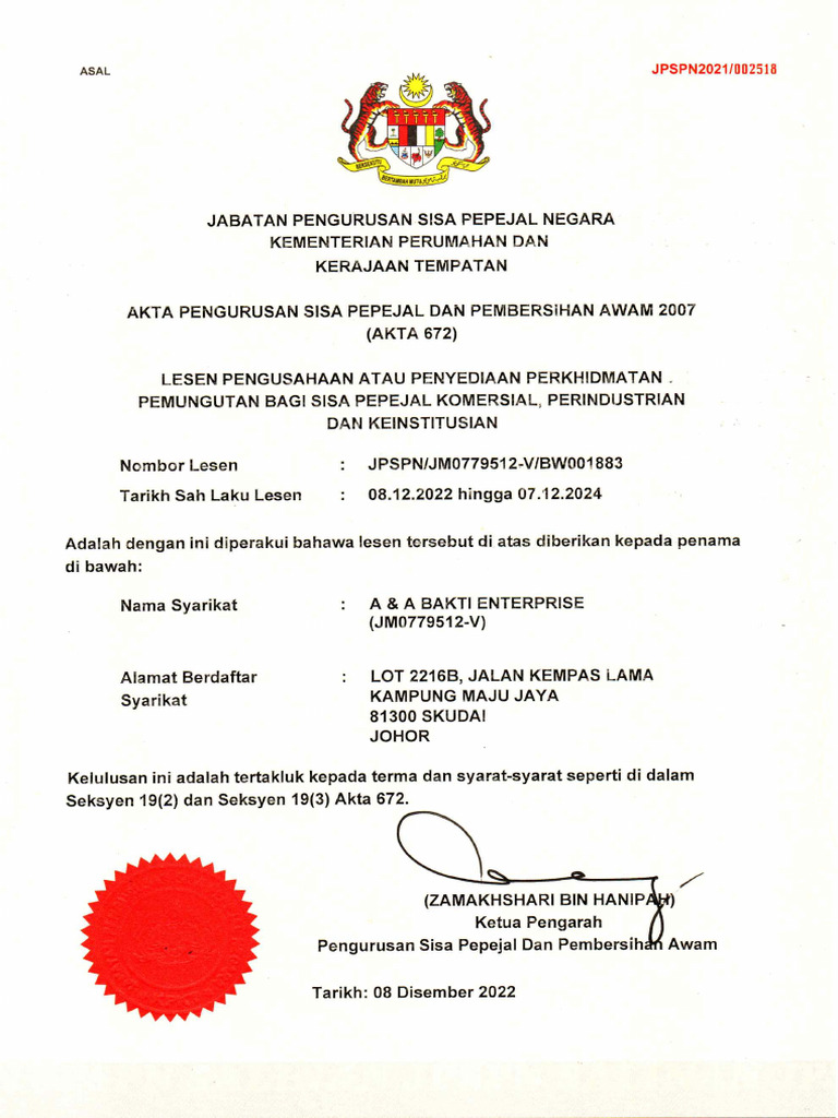 Lesen Sisa Pepejal Perindustrian & Institusi | PDF Lesen Sisa Pepejal Perindustrian & Institusi | PDF