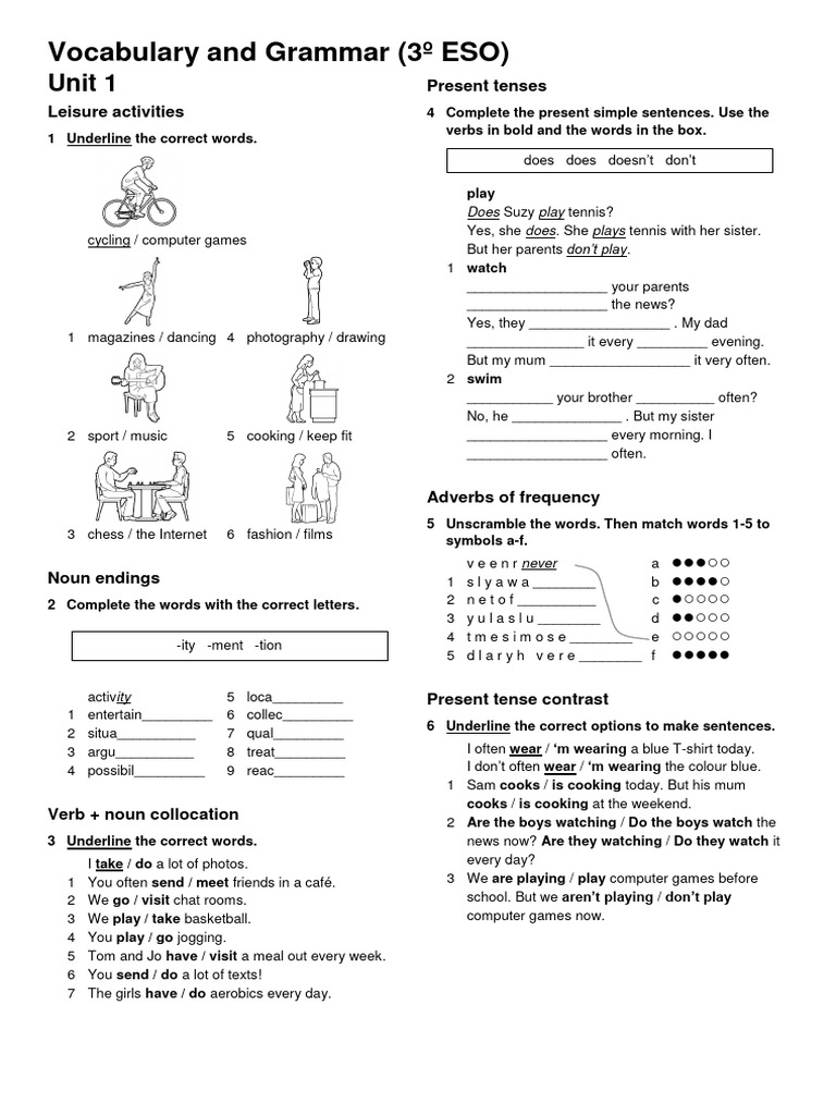 3º ESO Activities. Grammar and Vocabulary | PDF