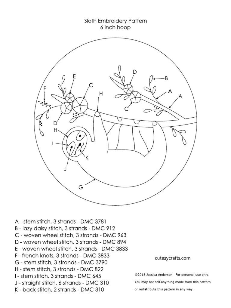Sloth Embroidery Pattern | PDF