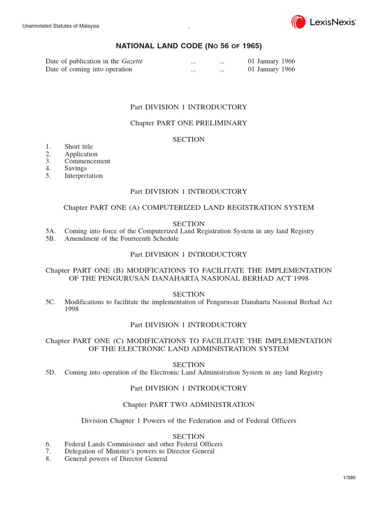 (My) National Land Code (No 56 of 1965) | PDF | Lease | Civil Law ...