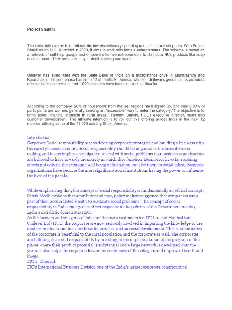 Itc Hul Introduction | PDF | Agriculture | Corporate Social Responsibility