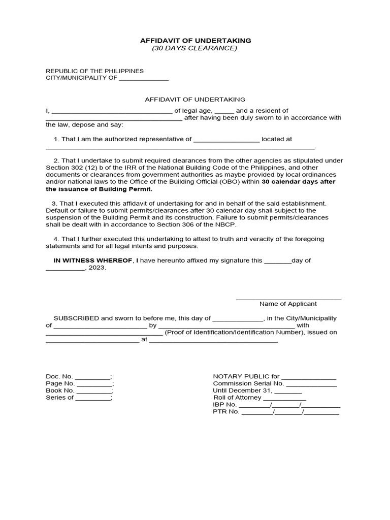 Affidavit of Undertaking | PDF | Affidavit | Common Law