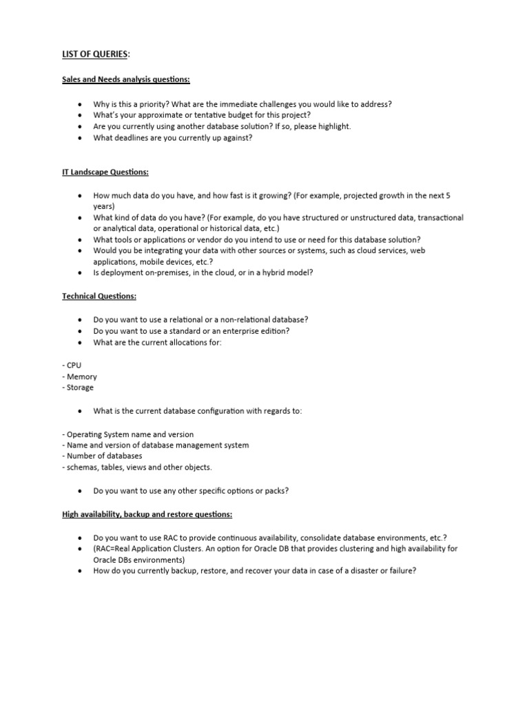 List of Queries | PDF