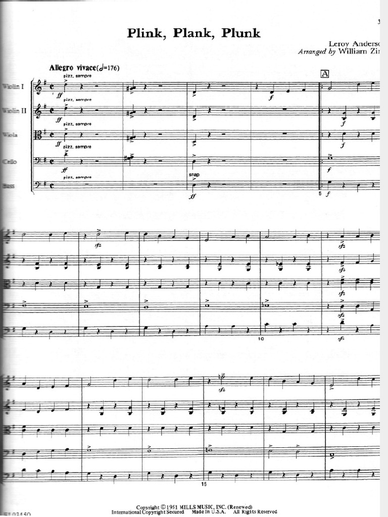 Plink, Plank, Plunk Score Arrangement | PDF | Wellness